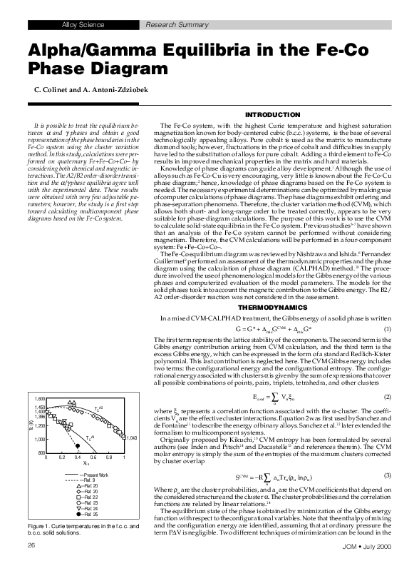 (PDF) Alpha/Gamma equilibria in the Fe-Co phase diagram