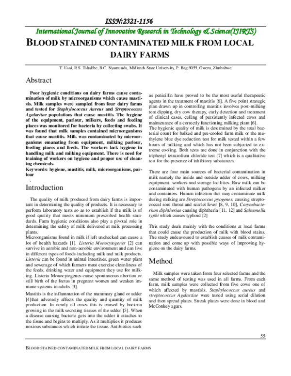 (PDF) Blood Stained Contaminated Milk from Local Dairy Farms