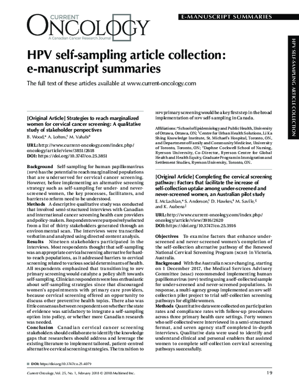 (PDF) HPV self-sampling article collection: e-manuscript summaries ...