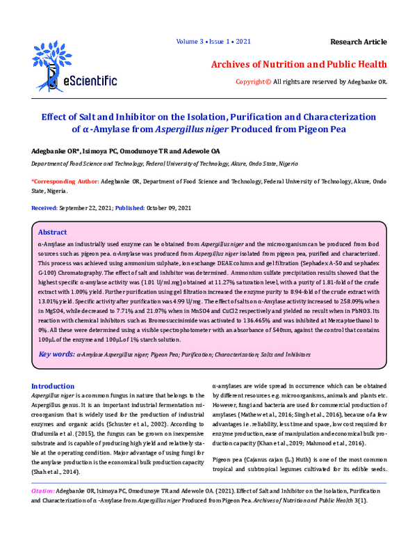 (PDF) Effect of Salt and Inhibitor on the Isolation, Purification and ...