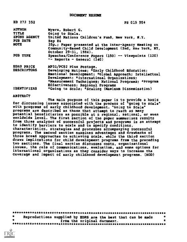 (PDF) Going to Scale