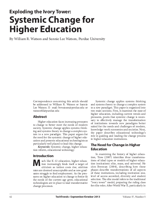 (PDF) Exploding the Ivory Tower: Systemic Change for Higher Education