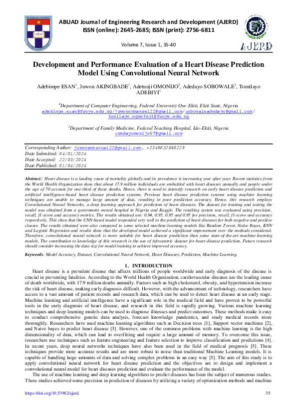 Pdf Development And Performance Evaluation Of A Heart Disease Prediction Model Using
