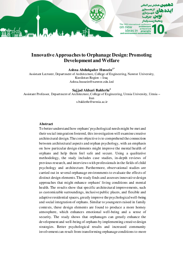 (PDF) Innovative Approaches to Orphanage Design: Promoting Development ...