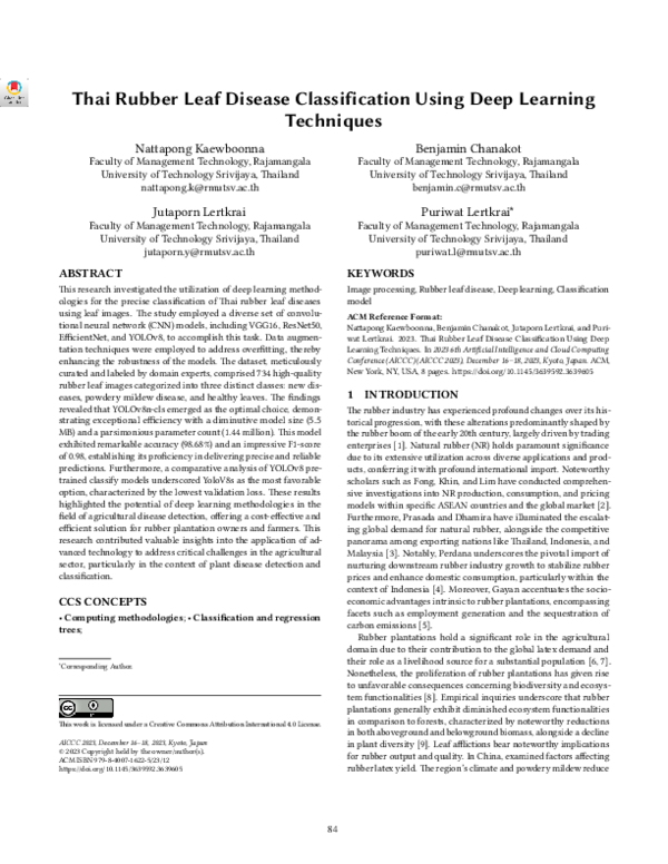 (PDF) Thai Rubber Leaf Disease Classification Using Deep Learning Techniques