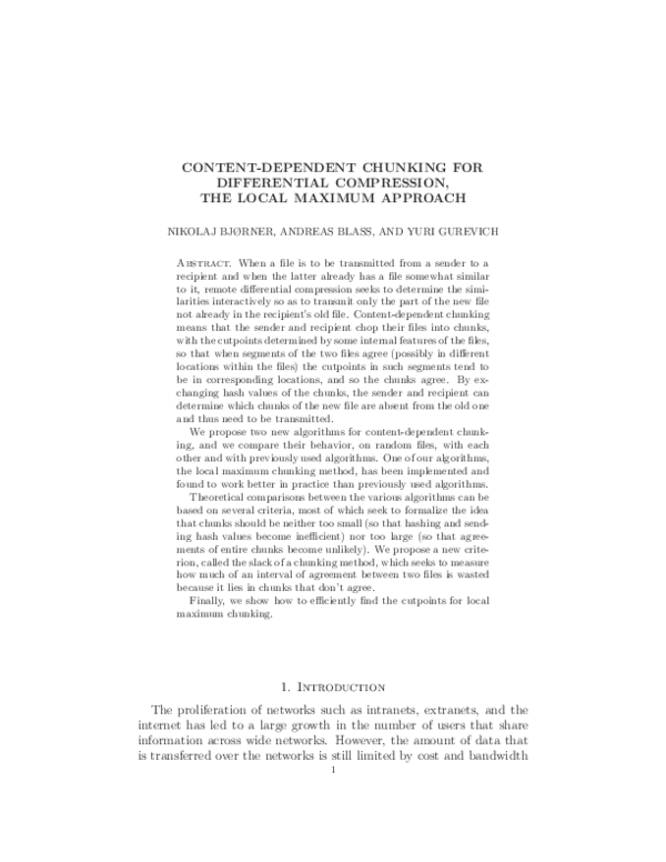 (PDF) Content-dependent chunking for differential compression, the ...