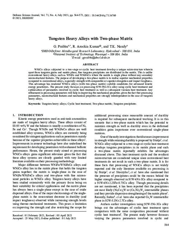(PDF) Tungsten Heavy Alloys with Two phase Matrix