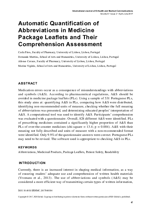 (PDF) Automatic Quantification of Abbreviations in Medicine Package Leaflets and Their ...