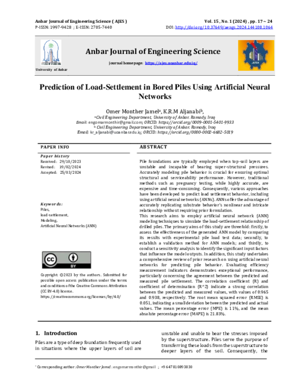 (PDF) Prediction Load-Settlement of Bored PileS Using Artificial Neural Network