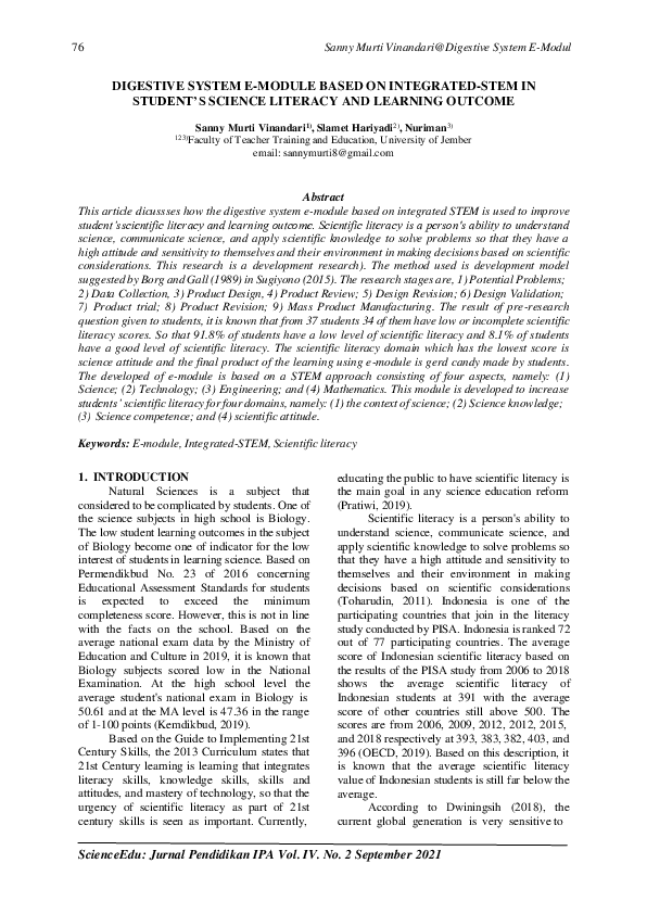 (PDF) Digestive System E-Module Based on Integrated-Stem in Student’s ...