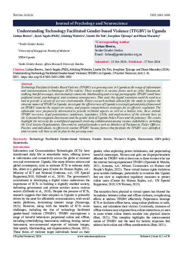 (PDF) Understanding Technology Facilitated Gender-based Violence (TFGBV ...