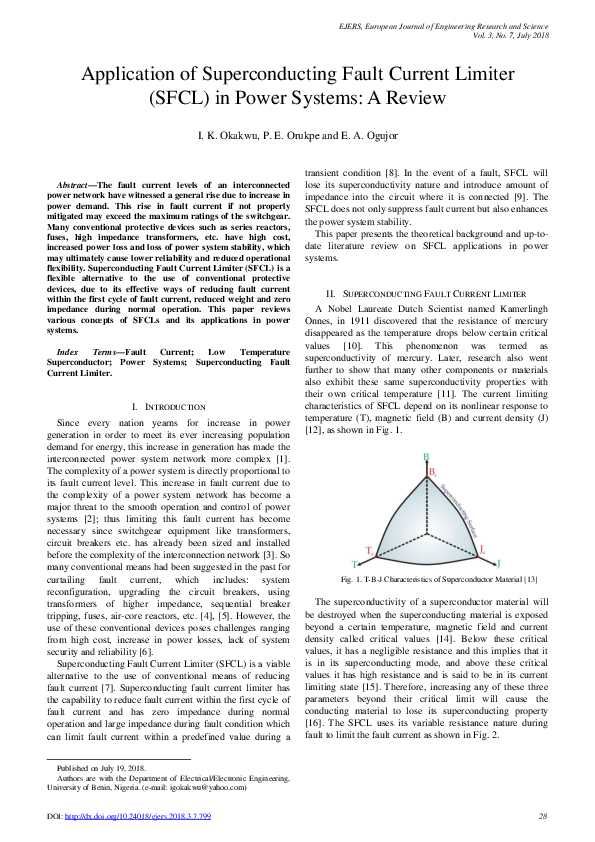 Pdf Application Of Superconducting Fault Current Limiter Sfcl In