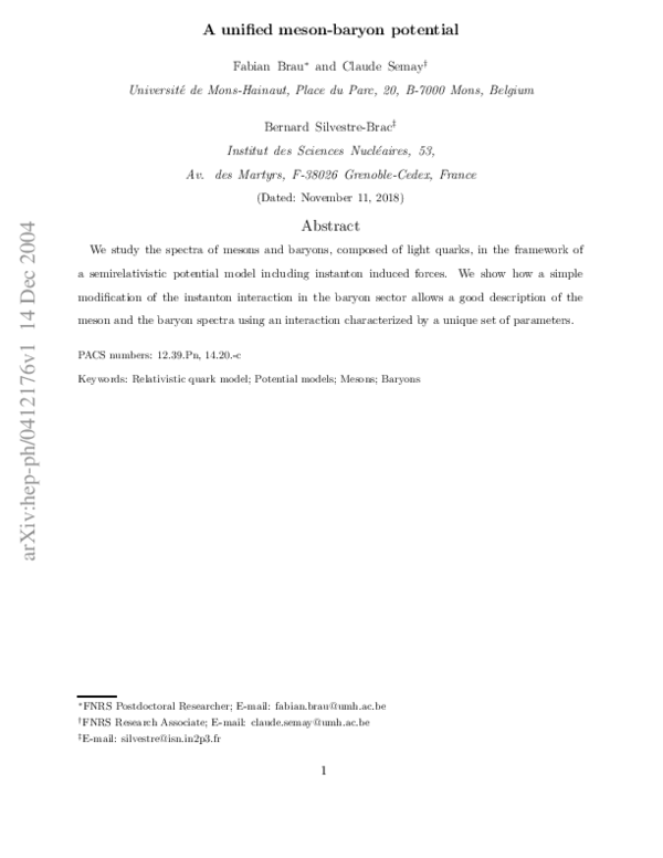 (PDF) A Unified Meson-Baryon Potential