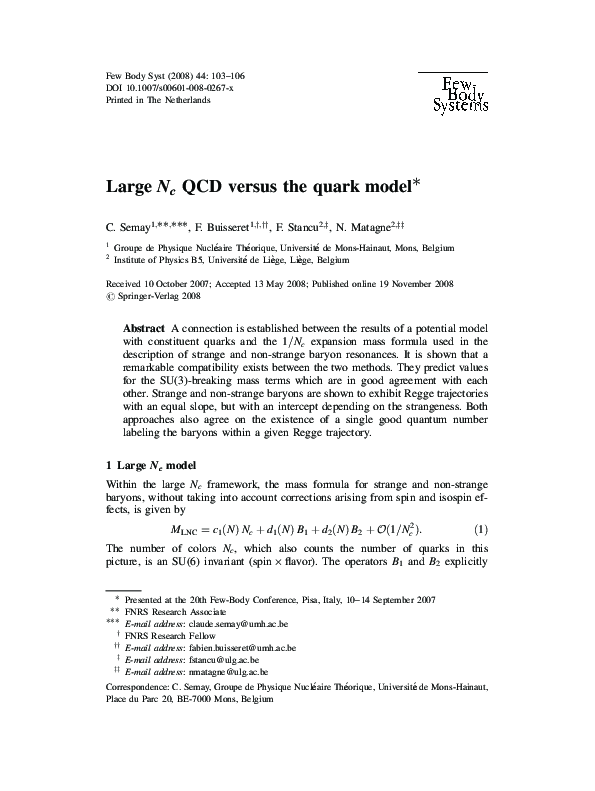 (PDF) Large N c QCD versus the quark model