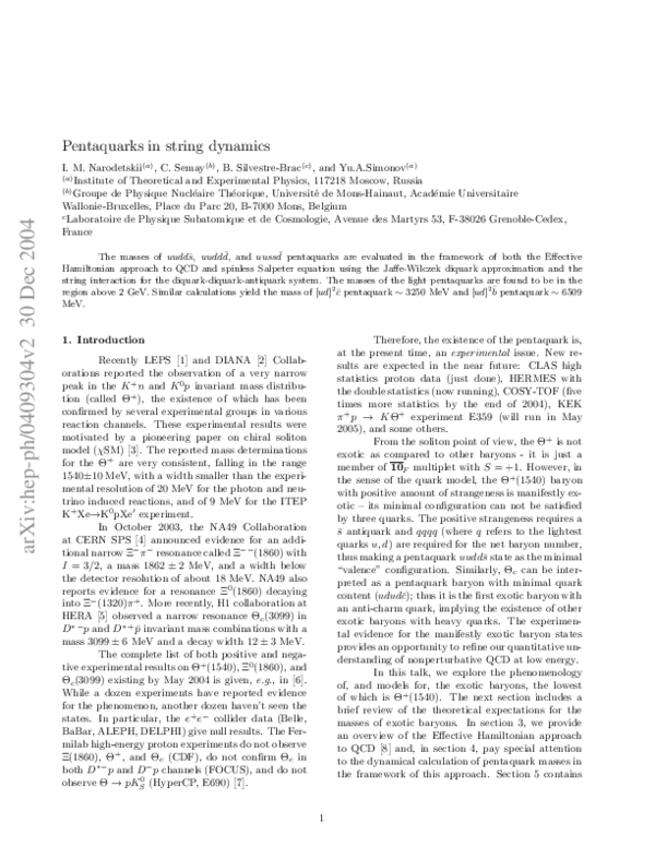 (PDF) Pentaquarks in the string dynamics