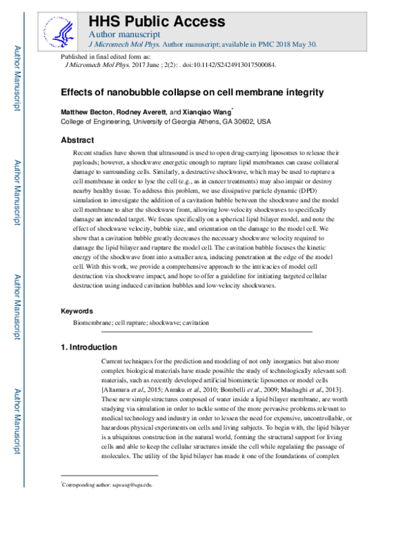 (PDF) Effects of nanobubble collapse on cell membrane integrity
