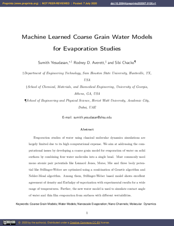 (PDF) Machine Learned Coarse Grain Water Models for Evaporation Studies
