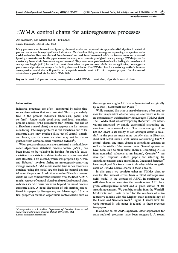 (PDF) EWMA control charts for autoregressive processes