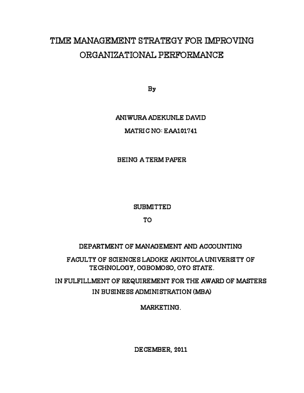 (DOC) TIME MANAGEMENT STRATEGY FOR IMPROVING ORGANIZATIONAL PERFORMANCE