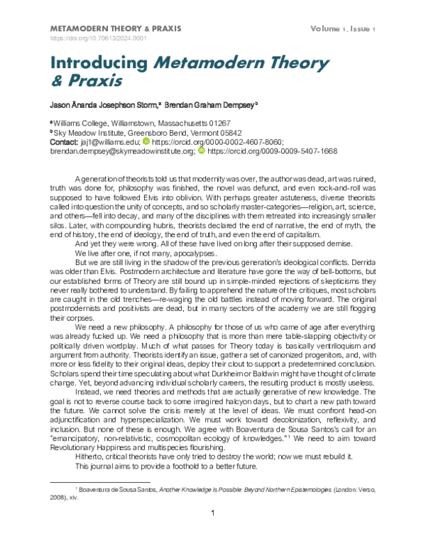 (PDF) Introducing "Metamodern Theory & Praxis"