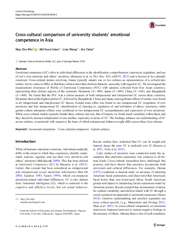 (PDF) Cross-cultural comparison of university students’ emotional ...