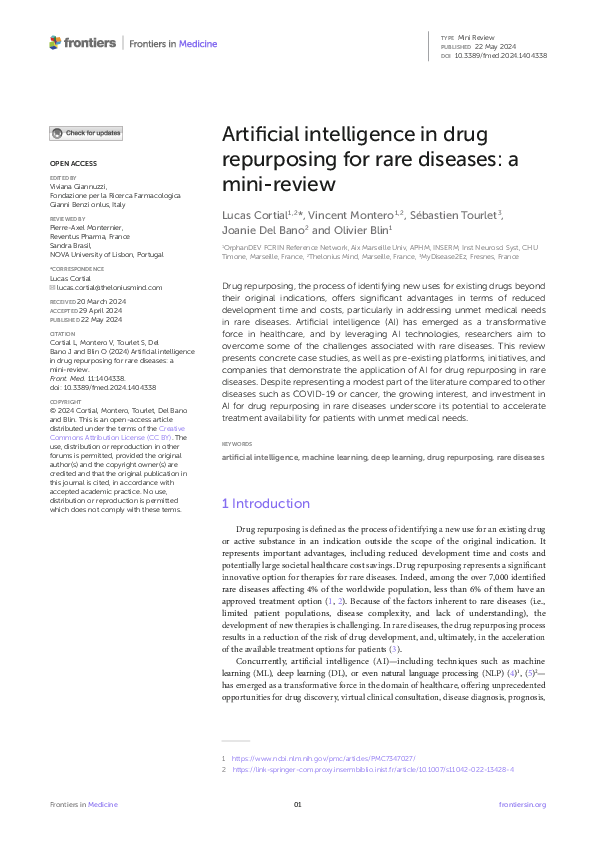 (PDF) Artificial intelligence in drug repurposing for rare diseases: a ...