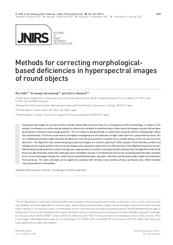 (PDF) Methods for correcting morphological-based deficiencies in hyperspectral images of round ...