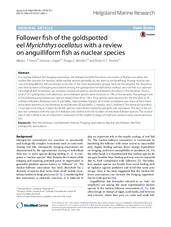 (PDF) Follower fish of the goldspotted eel Myrichthys ocellatus with a ...