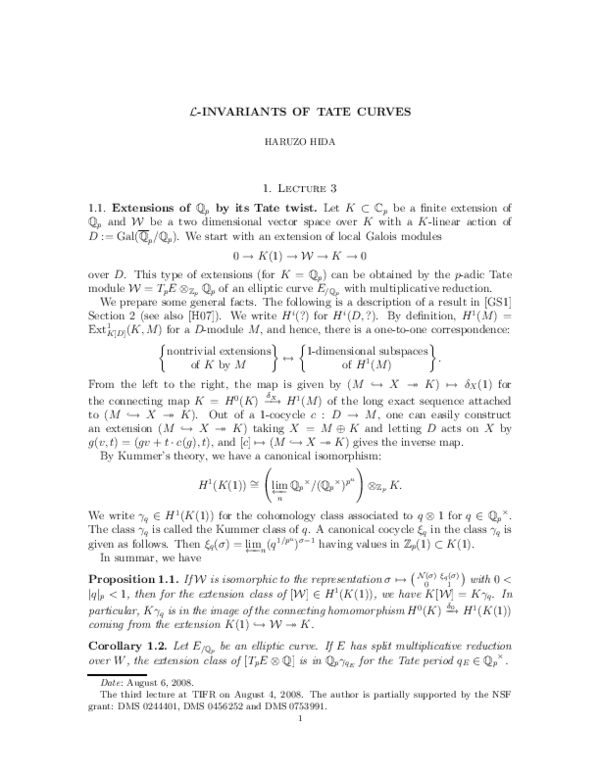 (PDF) L-invariants of Tate Curves