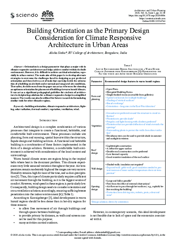 (PDF) Building Orientation as the Primary Design Consideration for Climate Responsive ...