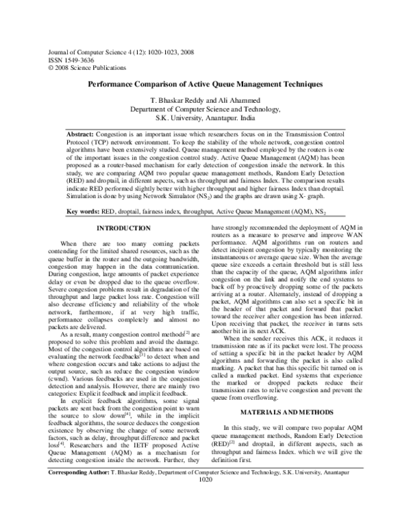 Pdf Performance Comparison Of Active Queue Management Techniques