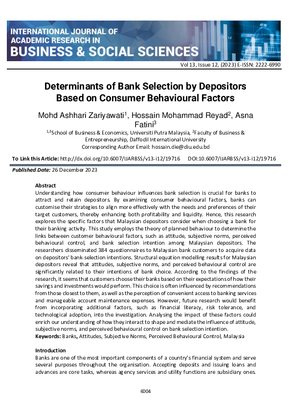 (PDF) Determinants of Bank Selection by Depositors Based on Consumer ...