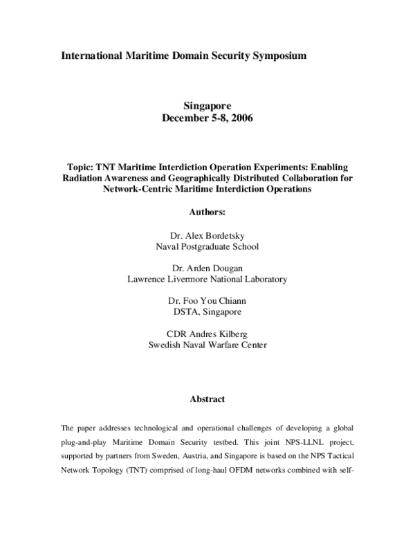 (PDF) TNT Maritime Interdiction Operation Experiments: Enabling ...