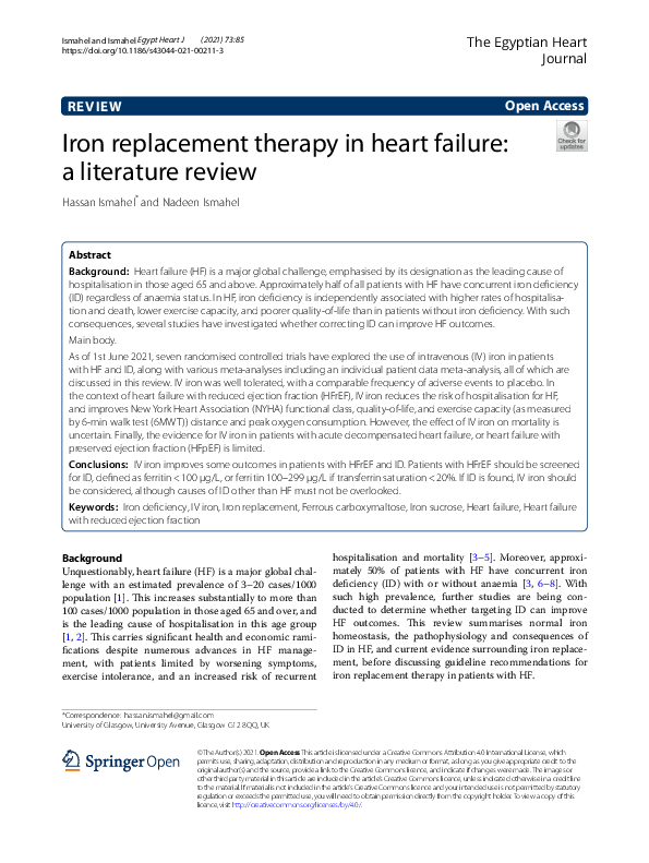 (PDF) Iron replacement therapy in heart failure: a literature review