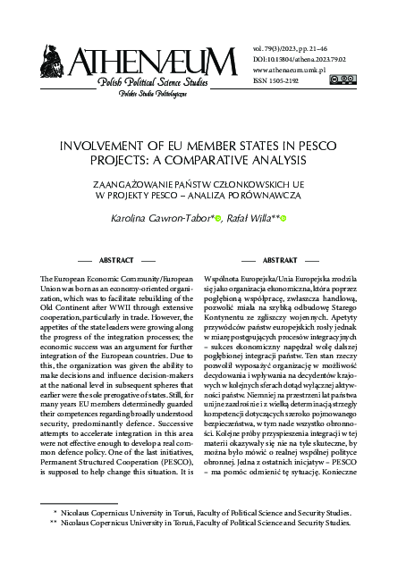 (PDF) Involvement of EU Member States in PESCO Projects: A Comparative ...