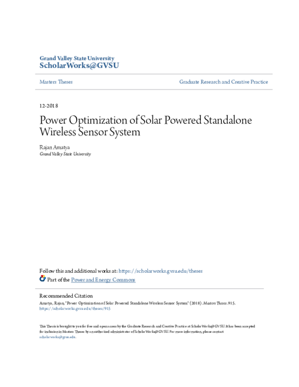 (PDF) Power Optimization of Solar Powered Standalone Wireless Sensor System