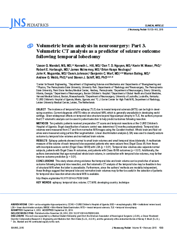(PDF) Volumetric brain analysis in neurosurgery: Part 3. Volumetric CT ...