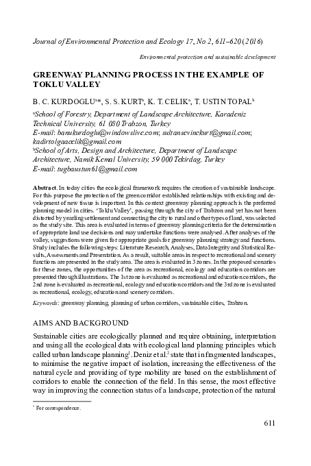 (PDF) Greenway Planning Process in the Example of Toklu Valley