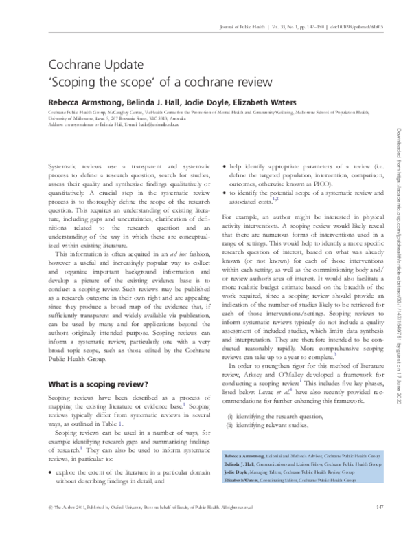(PDF) Scoping the scope' of a cochrane review
