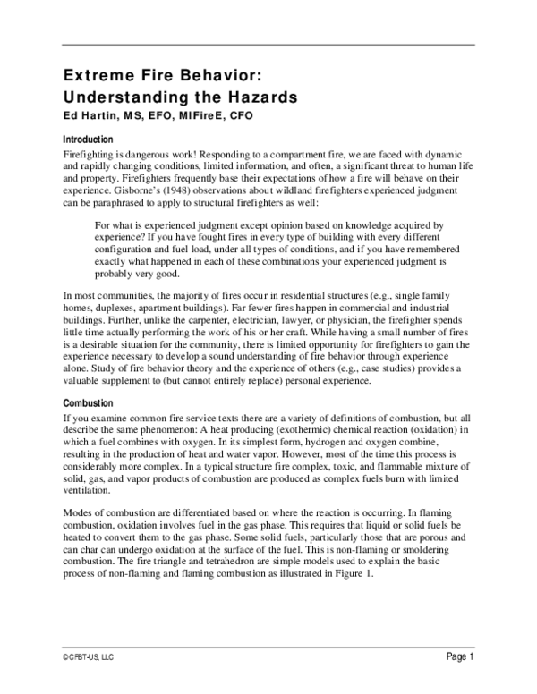 (PDF) Extreme Fire Behavior: Understanding the Hazards