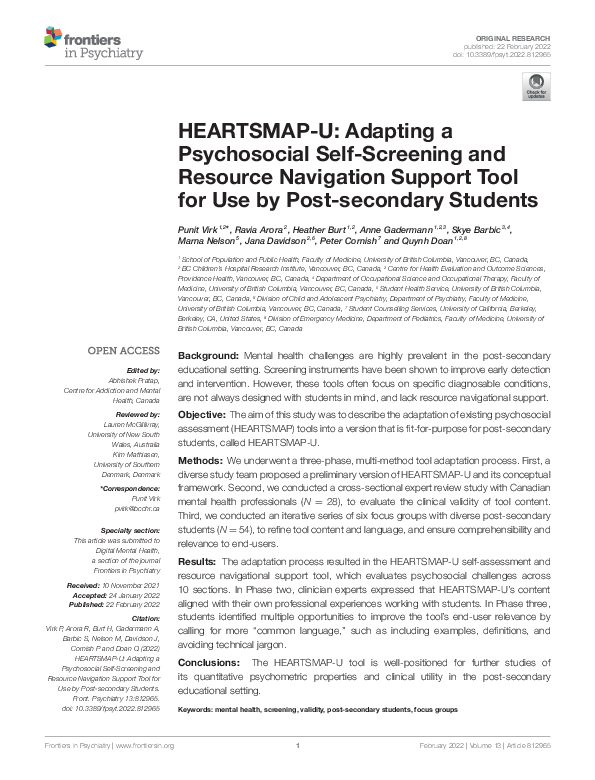 (PDF) HEARTSMAP-U: Adapting a Psychosocial Self-Screening and Resource ...
