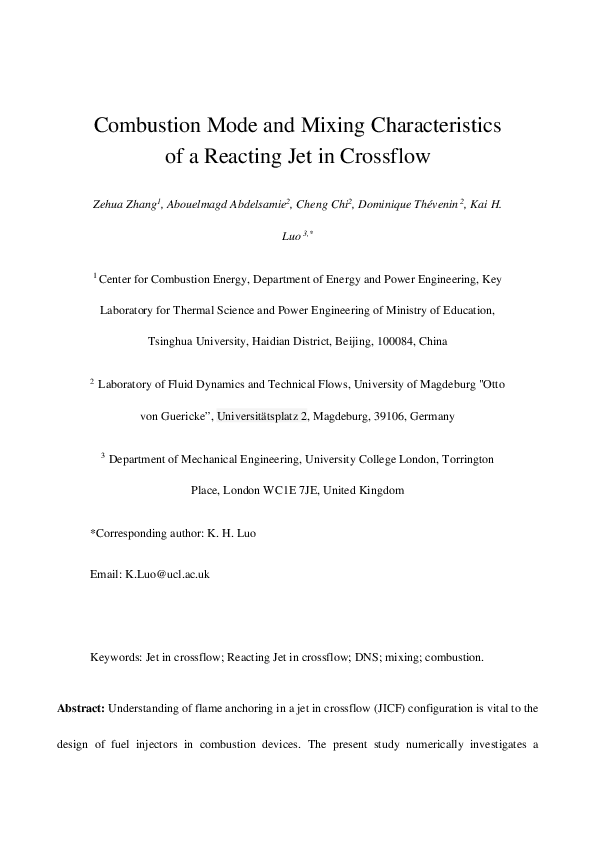 (PDF) Combustion Mode and Mixing Characteristics of a Reacting Jet in Crossflow