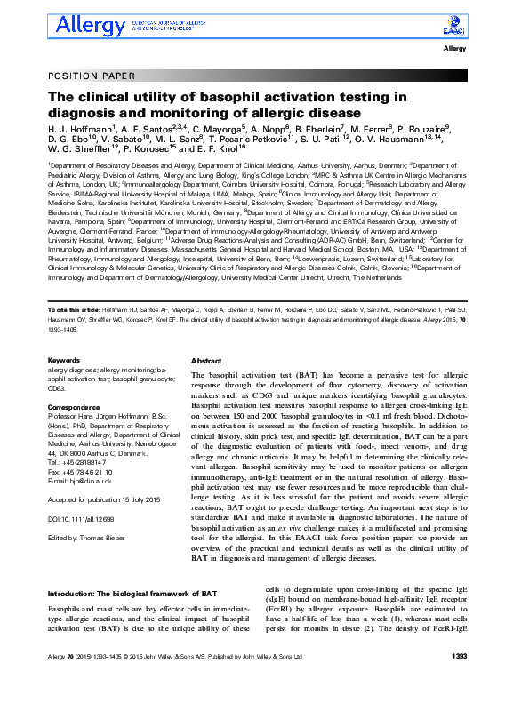 (PDF) The clinical utility of basophil activation testing in diagnosis ...