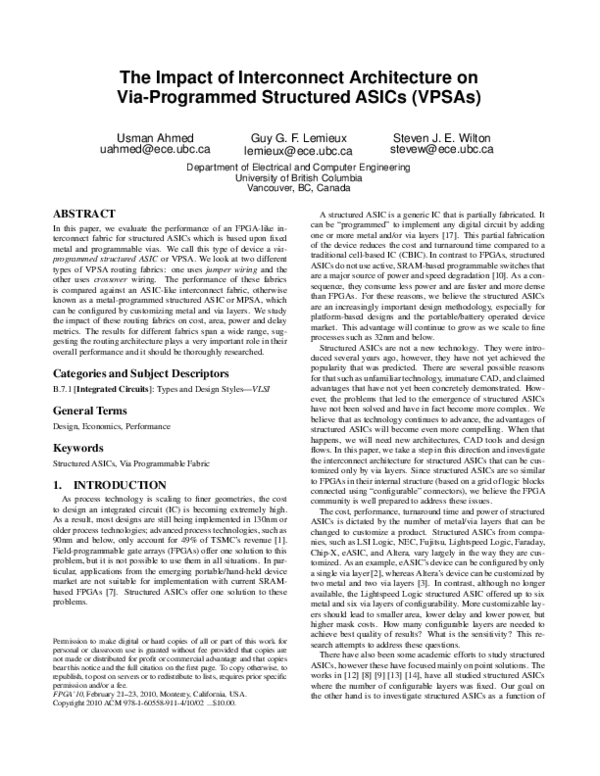 Pdf The Impact Of Interconnect Architecture On Via Programmed Structured Asics Vpsas