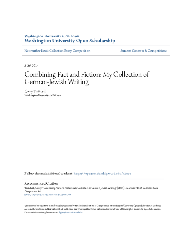 (PDF) Combining Fact and Fiction: My Collection of German-Jewish Writing