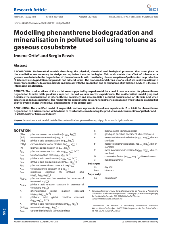 (PDF) Modelling phenanthrene biodegradation and mineralisation in ...
