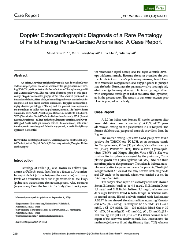 (PDF) Doppler Echocardiographic Diagnosis of a Rare Pentalogy of Fallot Having Penta-Cardiac ...