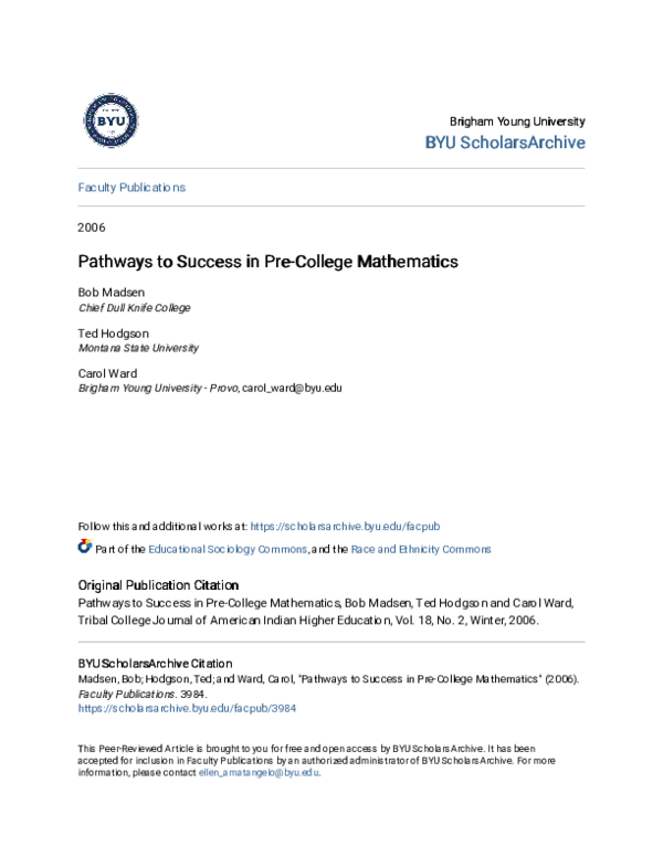 (PDF) Pathways to Success in Pre-College Mathematics