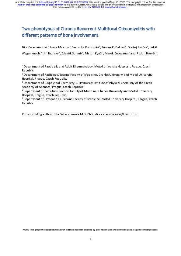 (PDF) Two phenotypes of Chronic Recurrent Multifocal Osteomyelitis with ...