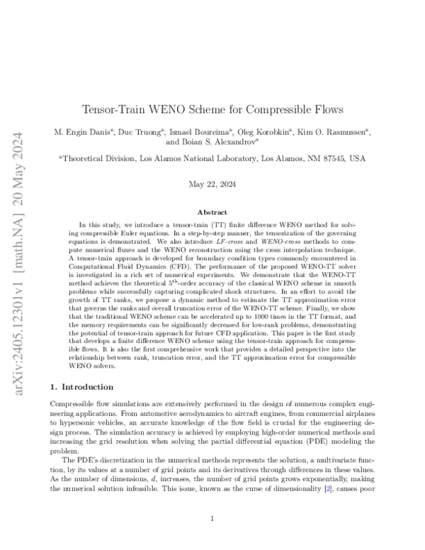 (PDF) Tensor-Train WENO Scheme for Compressible Flows